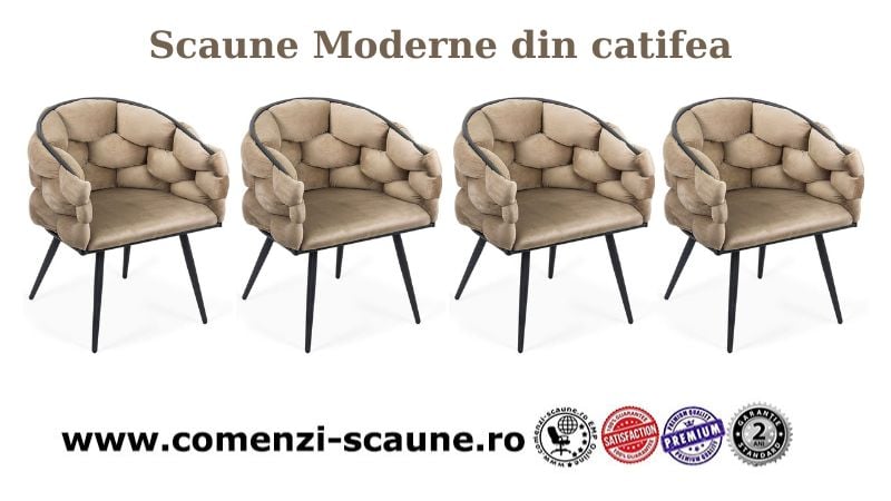 Scaune moderne din catifea si cadru metalic BUC 256 Bej